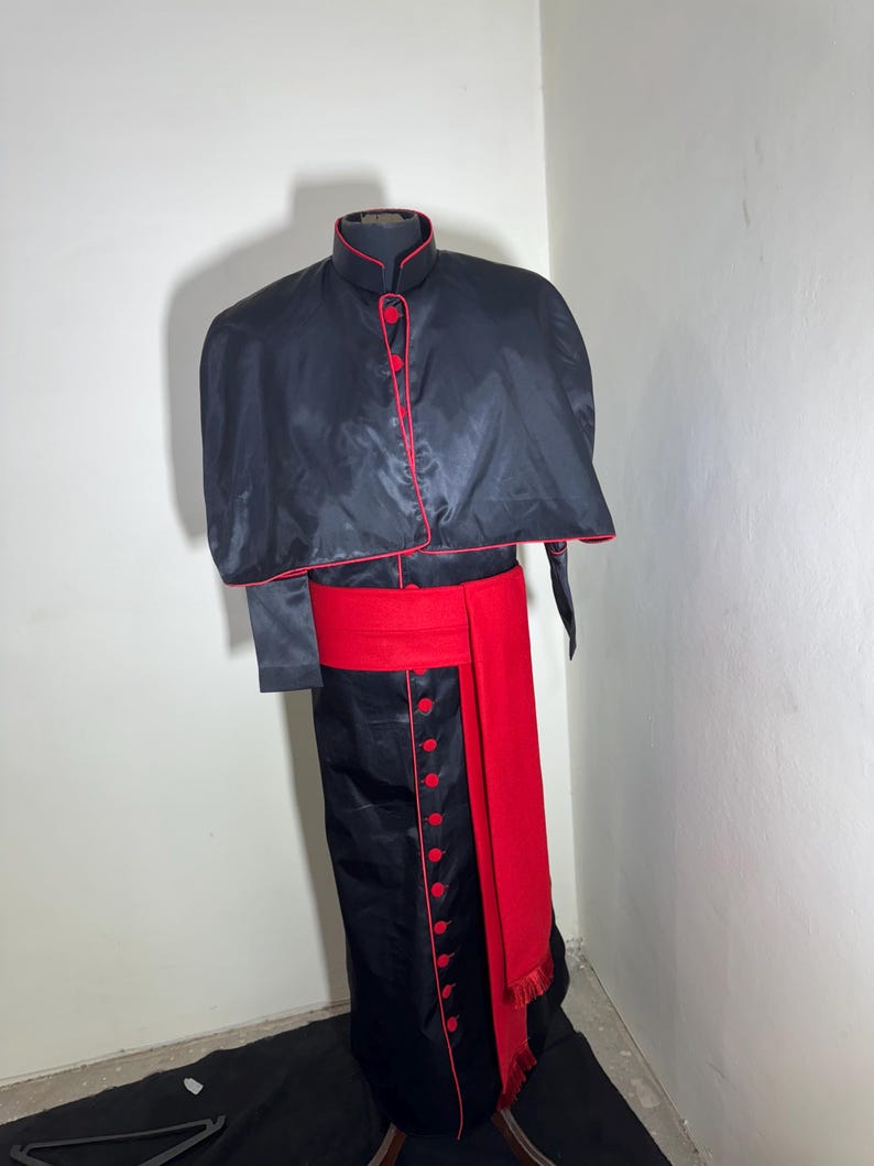Traditional Black & Red Priest Cassock Robe - Clergy Vestment ...