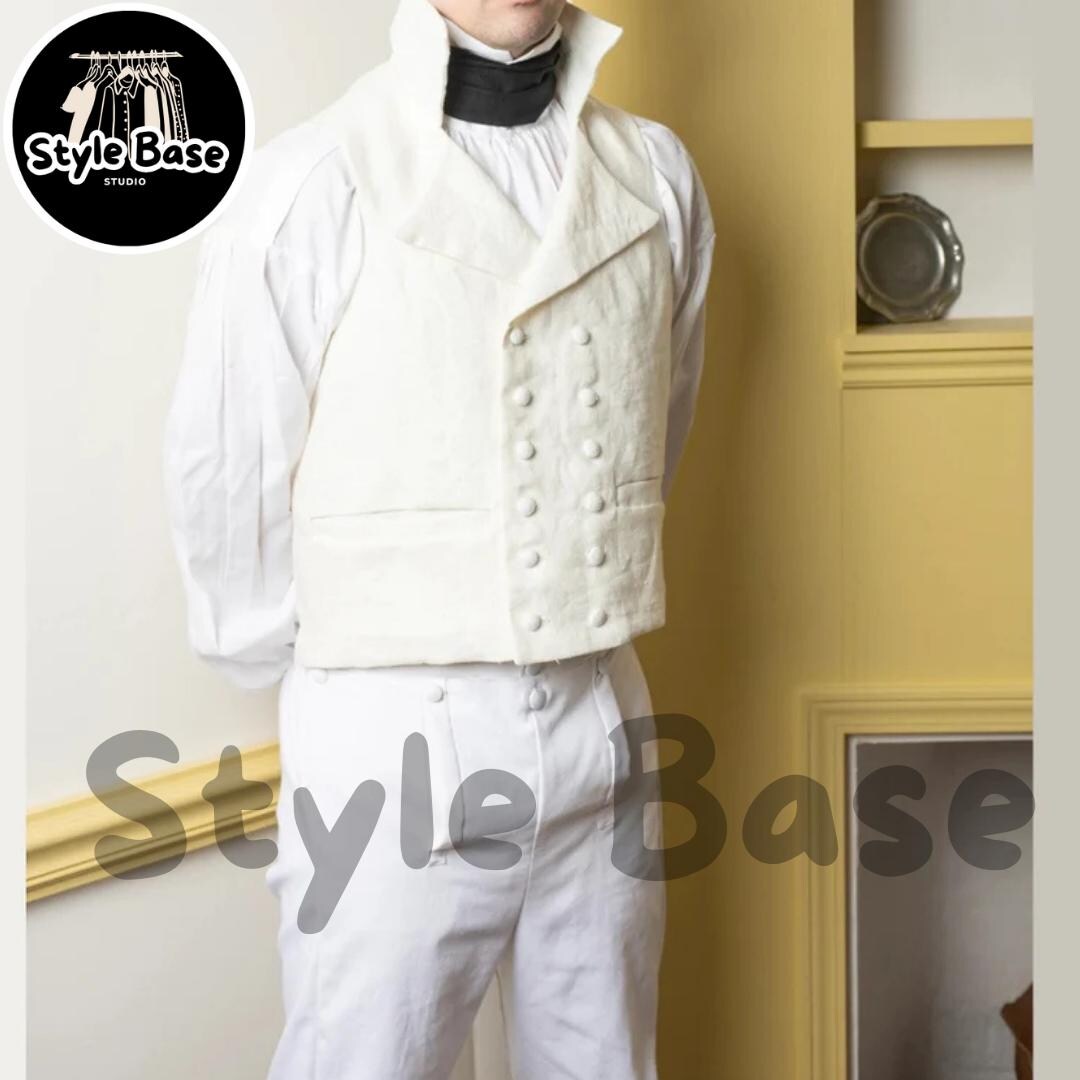 New Men's White Wool Double-breasted Regency Vest and Breeches ...