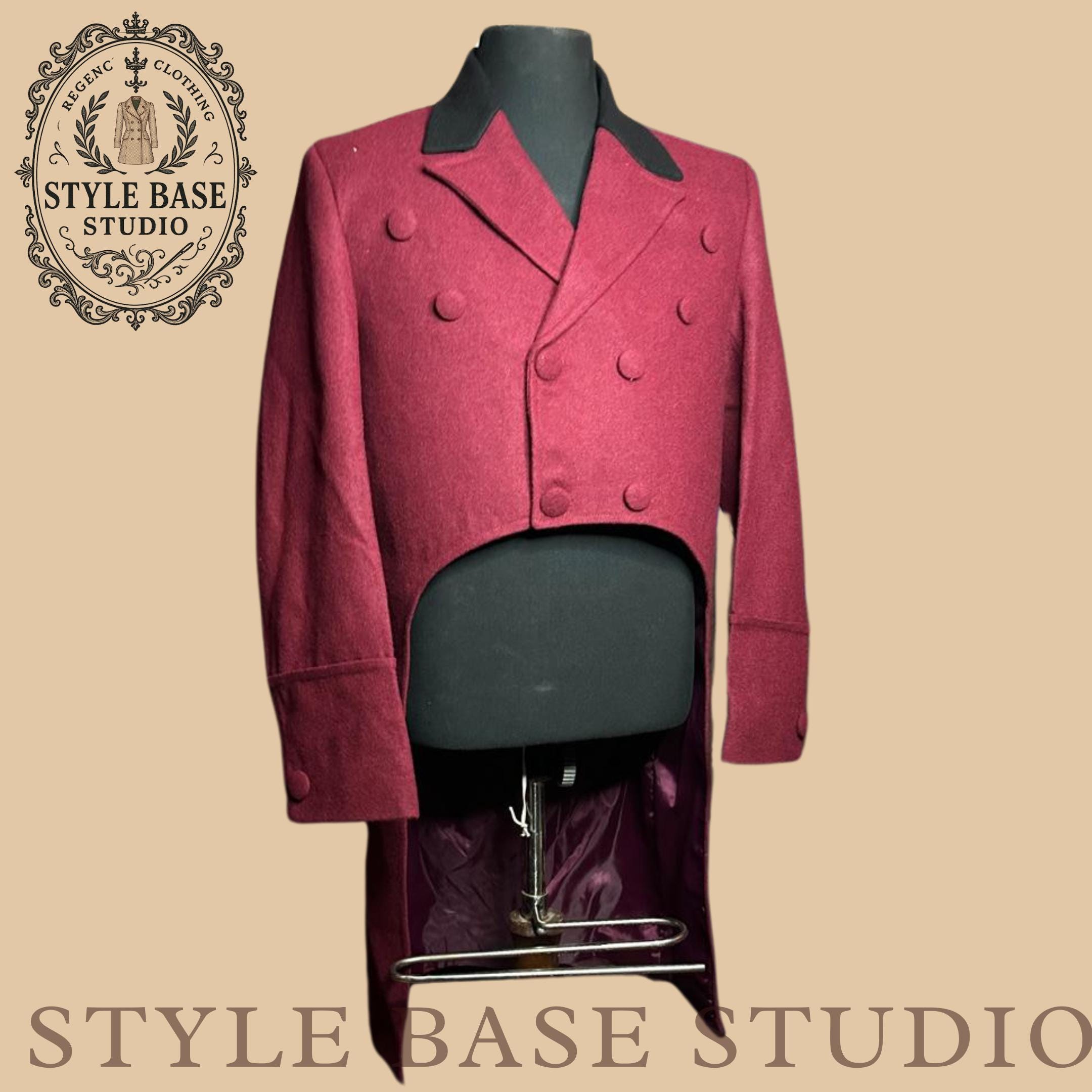 Burgundy Wool Regency Tailcoat - Custom Double Breasted Cosplay Jacket ...