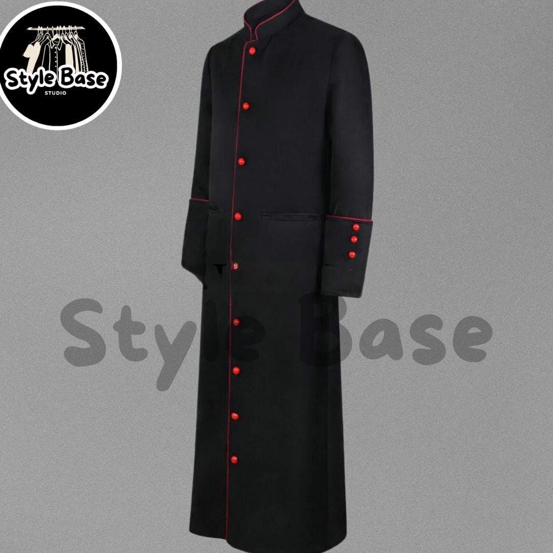Anime Priest Costume - Black and Red Catholic Church Attire - Roman ...