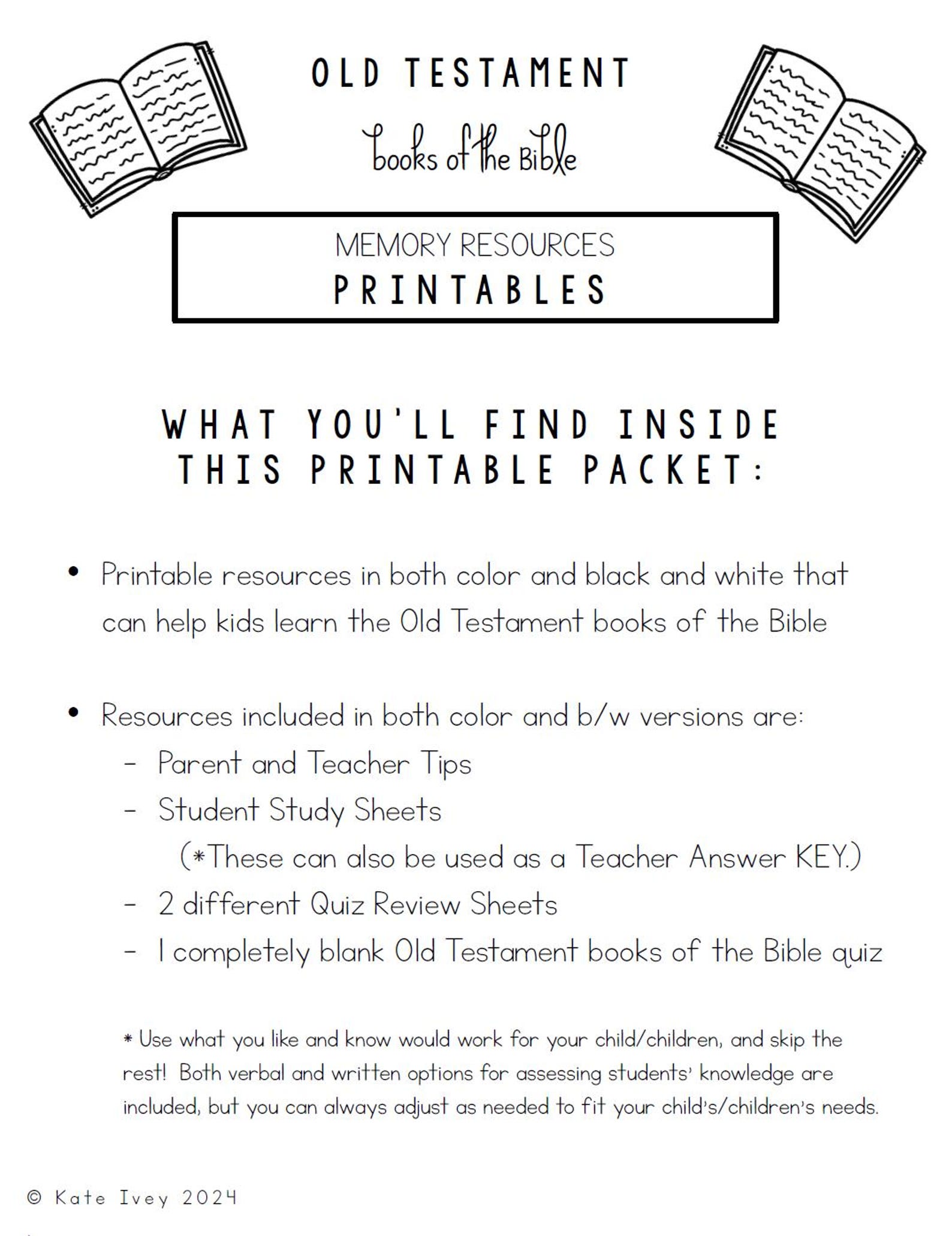 Old Testament Books of the Bible Memory Resources Printable Packet - Etsy