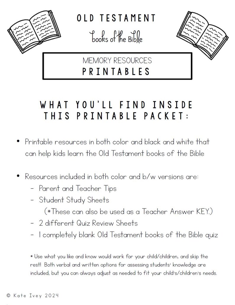Old Testament Books of the Bible Memory Resources Printable Packet for ...
