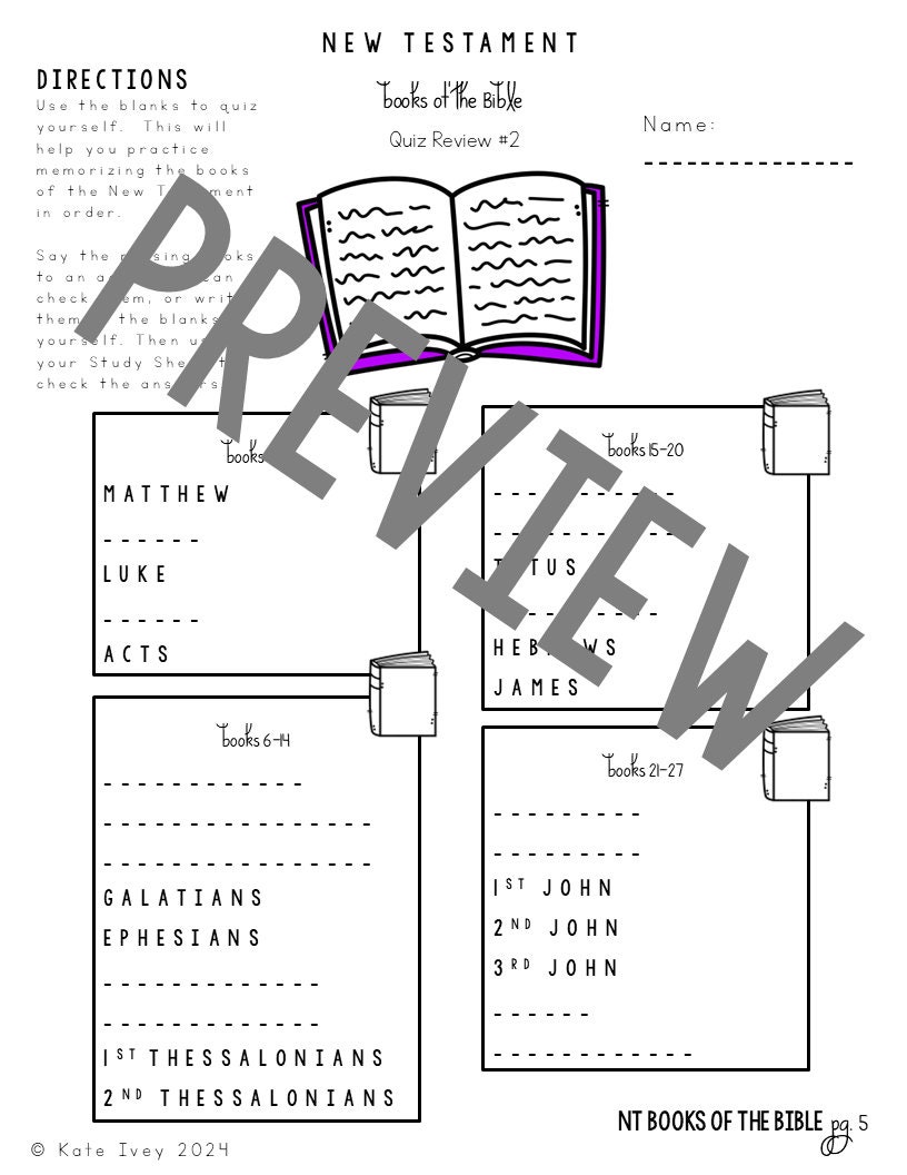 Memorizing New Testament Books of the Bible Printable Tools for Kids ...