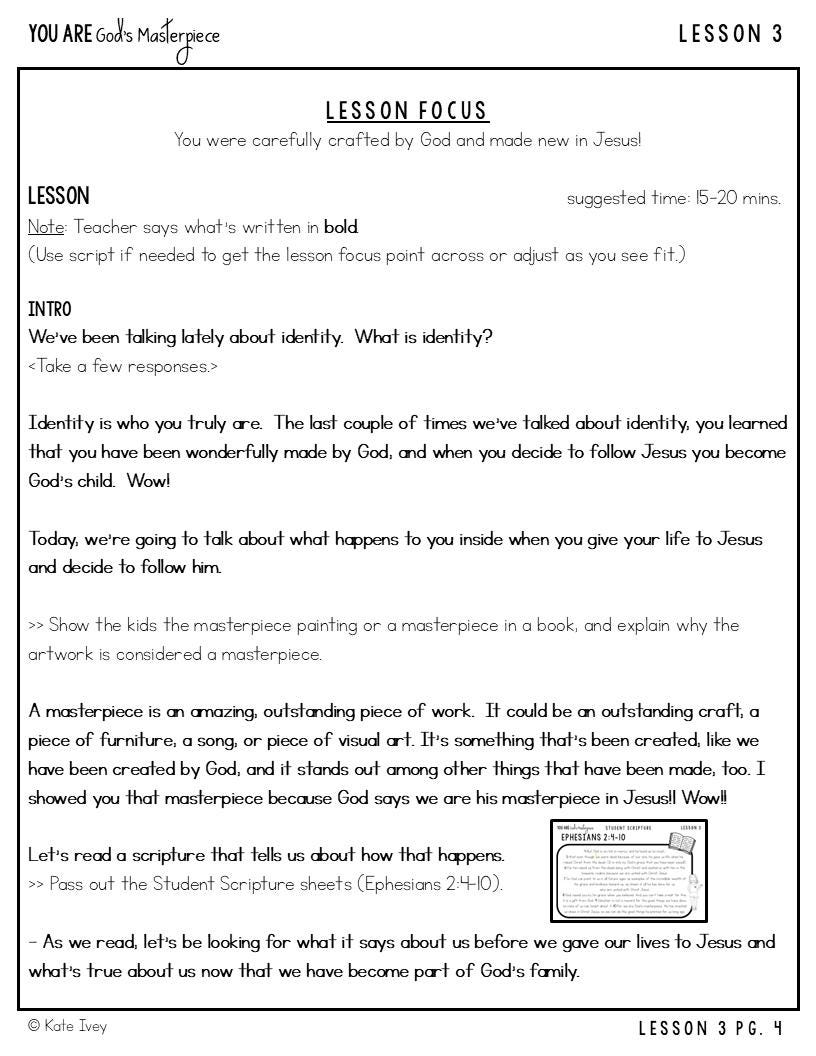 You Are God's Masterpiece Lesson | Identity in Christ for Kids Ministry ...