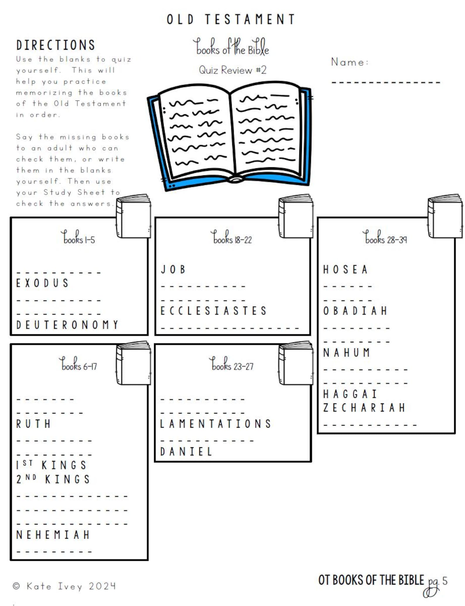 Old Testament Books of the Bible Memory Resources Printable Packet for ...