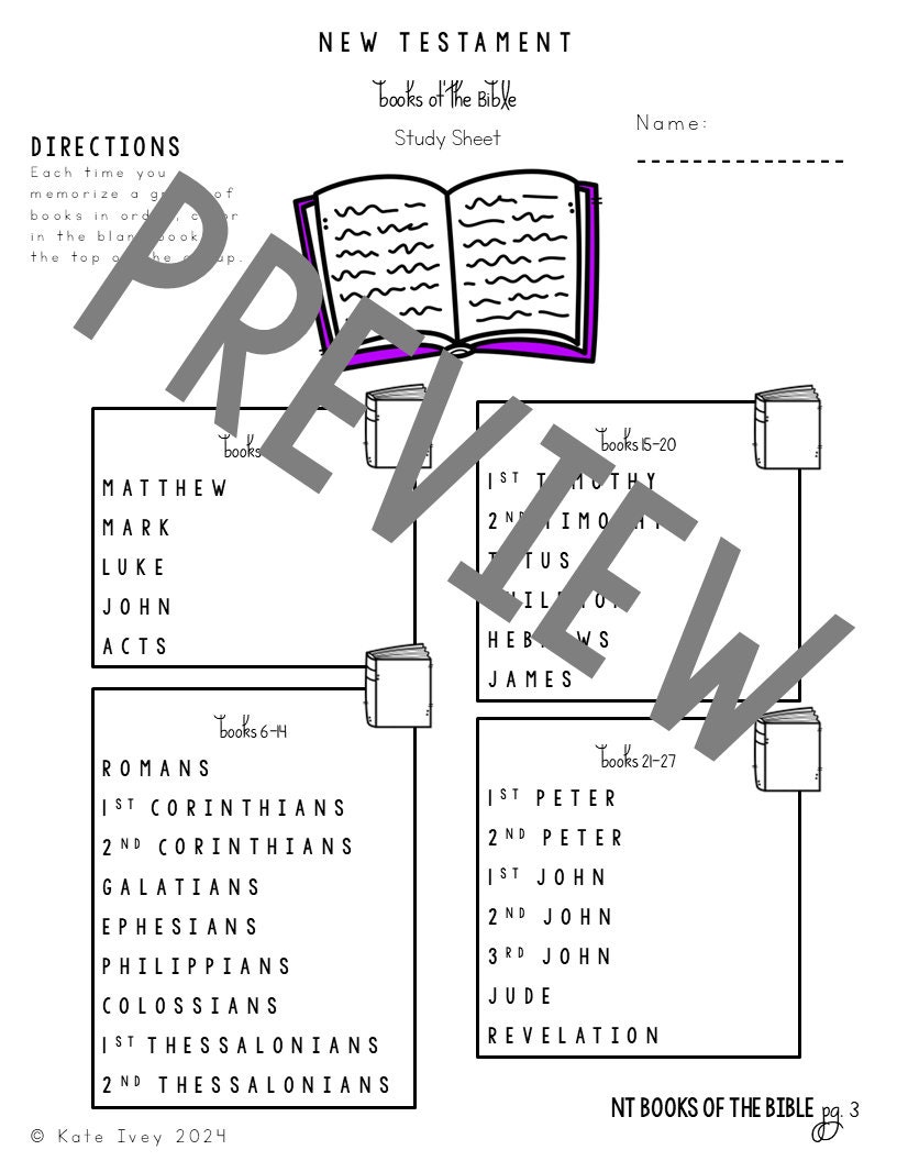 Memorizing New Testament Books of the Bible Printable Tools for Kids ...