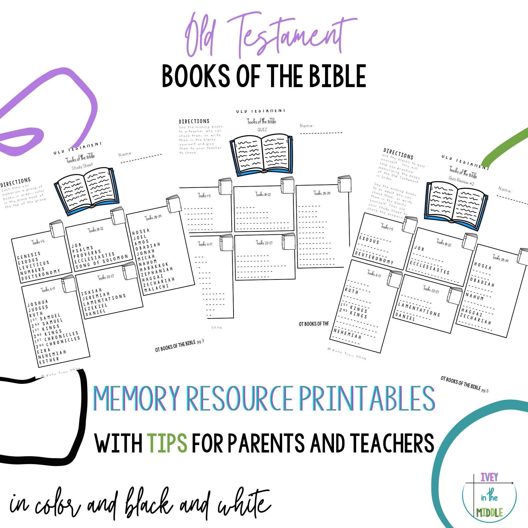 Old Testament Books of the Bible Memory Resources Printable Packet for ...