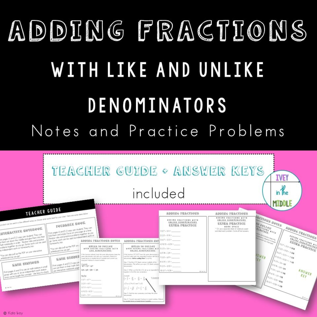 Adding Fractions Notes and Practice: Upper Elementary, Middle School - Etsy