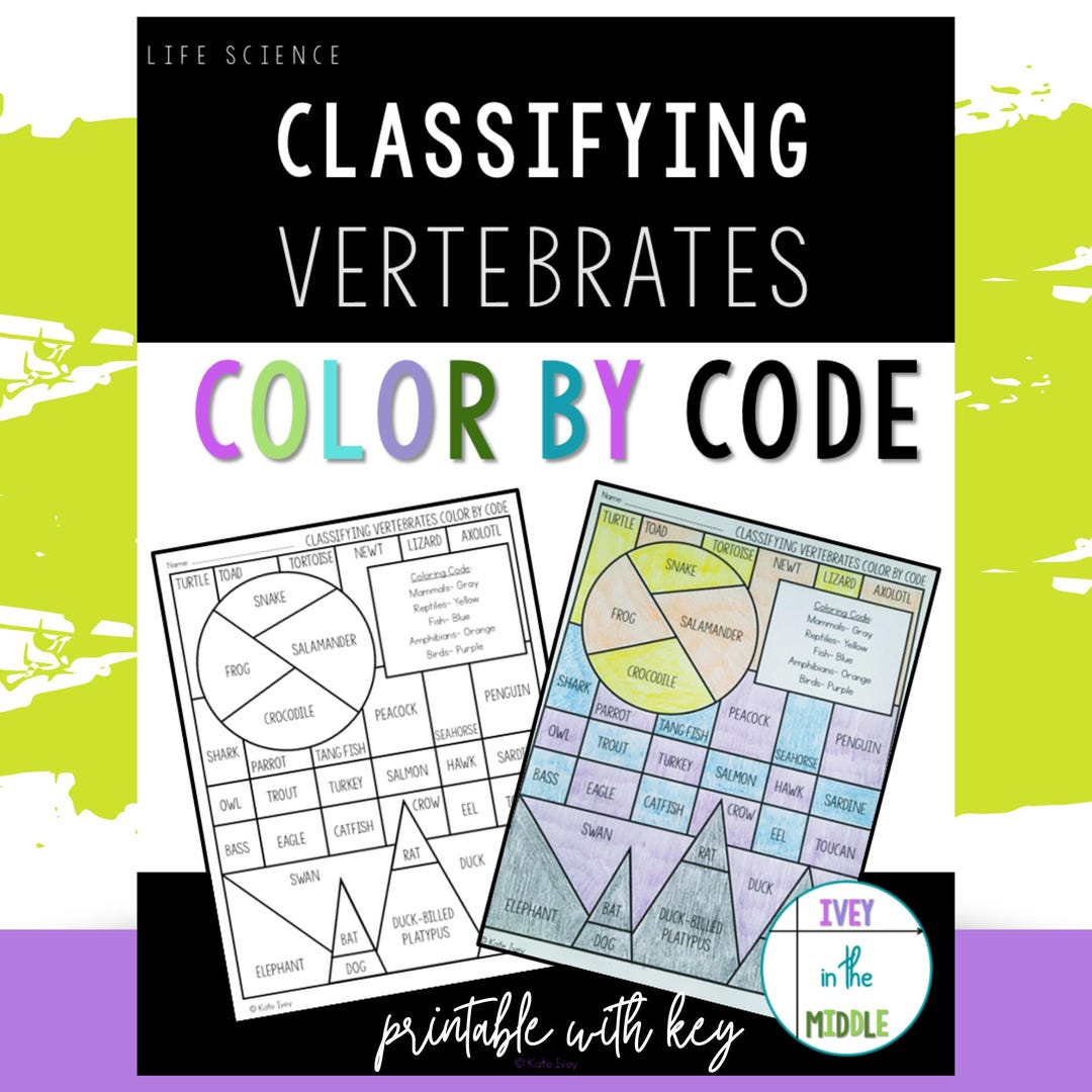 Classifying Vertebrates | Color by Code - Etsy