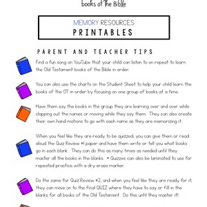 Old Testament Books of the Bible Memory Resources Printable Packet - Etsy