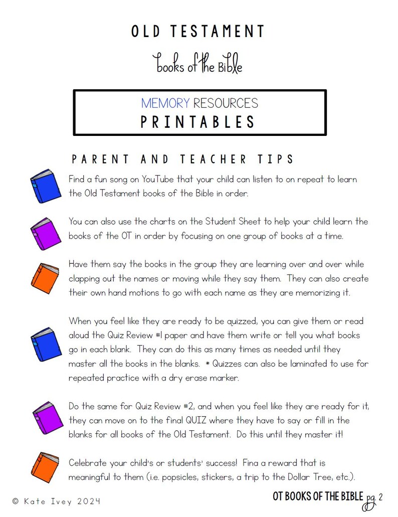 Old Testament Books of the Bible Memory Resources Printable Packet - Etsy