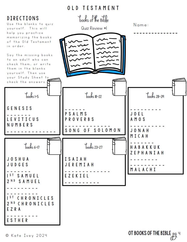 Old Testament Books of the Bible Memory Resources Printable Packet - Etsy
