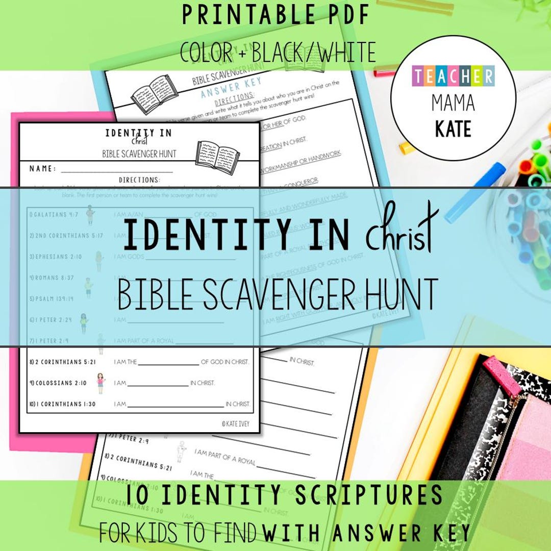 Identity in Christ Bible Scavenger Hunt Game, Printable Kids Ministry ...