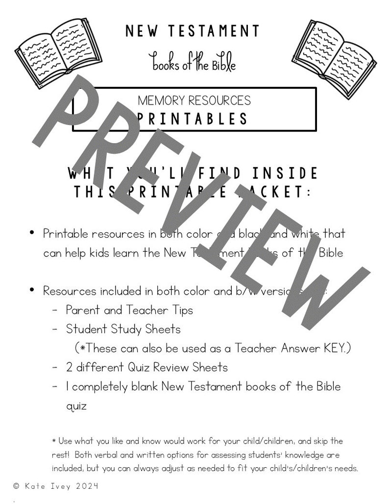 Memorizing New Testament Books of the Bible Printable Tools for Kids ...
