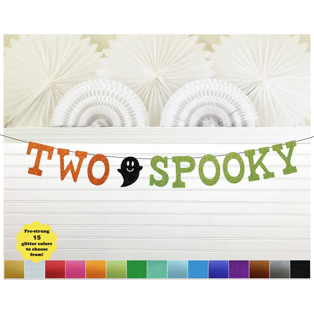 Two Spooky Birthday Banner Ghost 2nd Happy Booday Halloween Glitter 5 ...