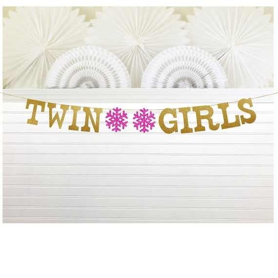 Twin Girls Banner - Glitter 5 Inch Letters - Snowflake Twin Girl Baby ...
