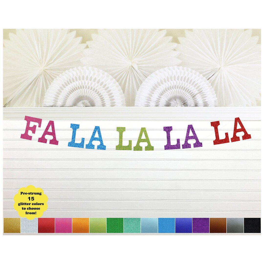 FA LA LA Holiday Banner Colorful Christmas Decorations Glitter 5 Inch ...