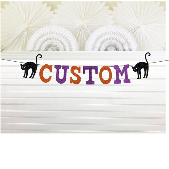 Custom Black Cat Banner - Glitter 5 inch Letters - Spooky Decorations ...