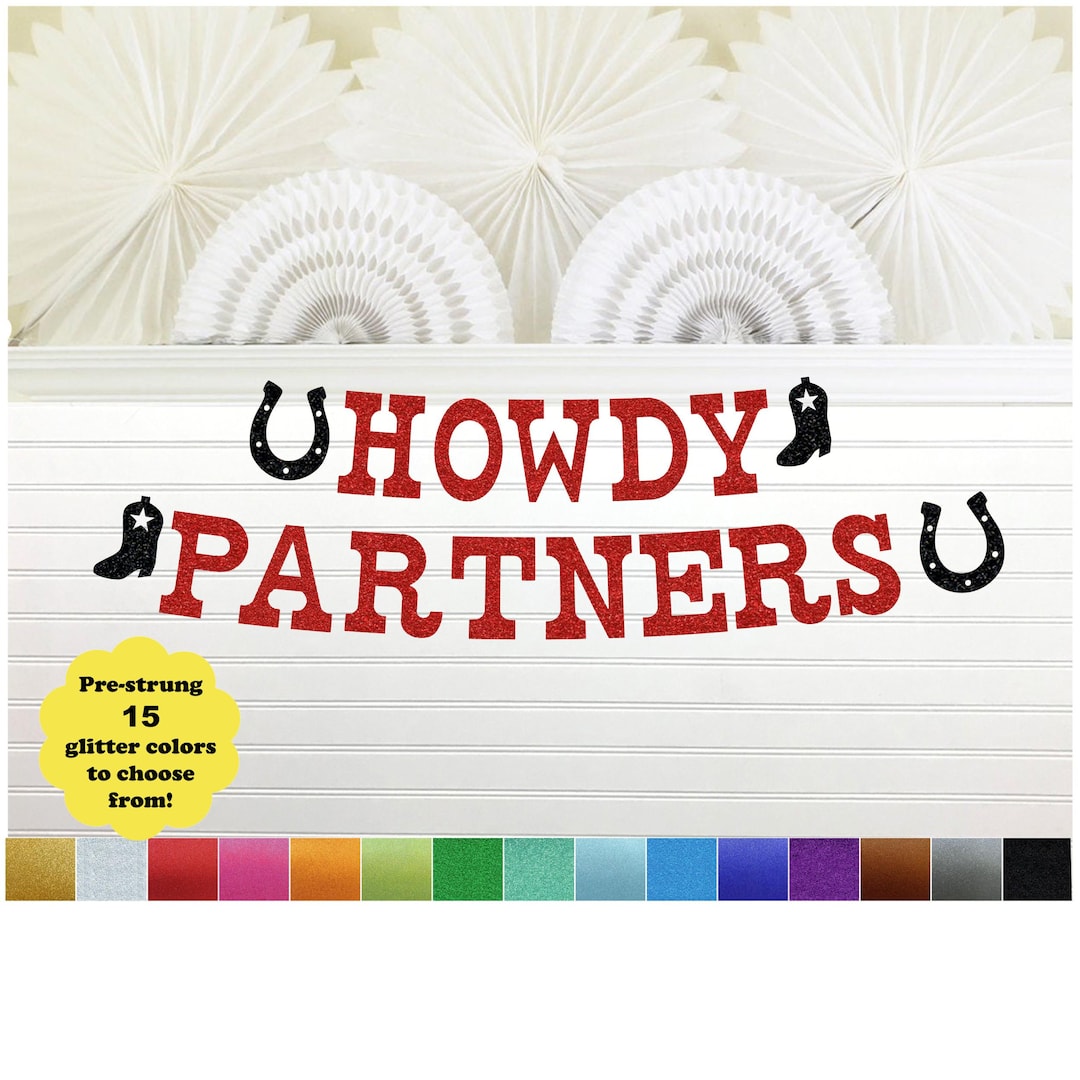 Cowboy Birthday Banner - Glitter 5 Inch Letters - Howdy Partners Party ...