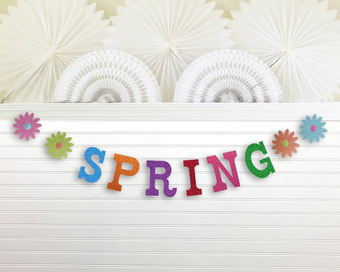 Glitter Spring Banner 5 Inch Letters Springtime Home - Etsy