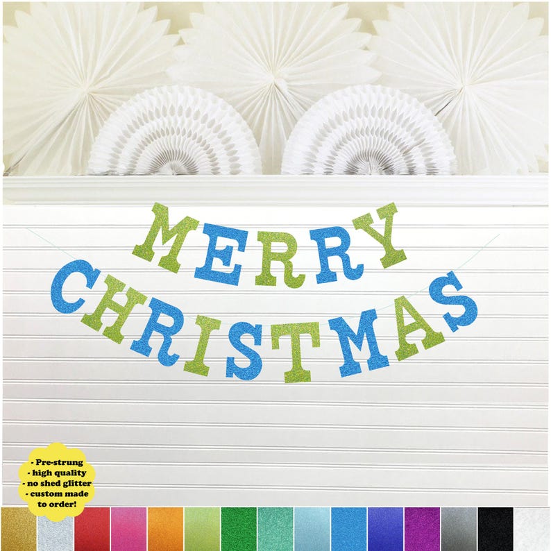 Glitter Merry Christmas Banner - 5 Inch Letters - Turquoise Green ...