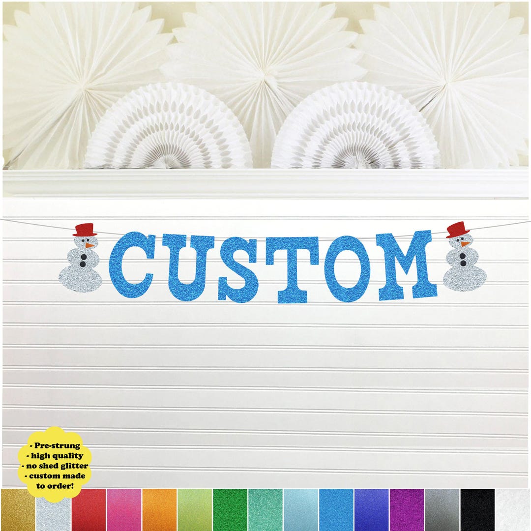 Custom Snowman Banner - Glitter 5 Inch Tall - Christmas Home Decor ...