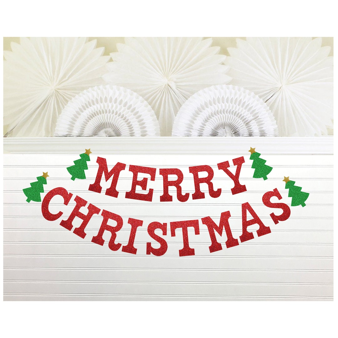 Glitter Christmas Banner 5 Inch Tall Holiday Decor Garland Xmas Color ...