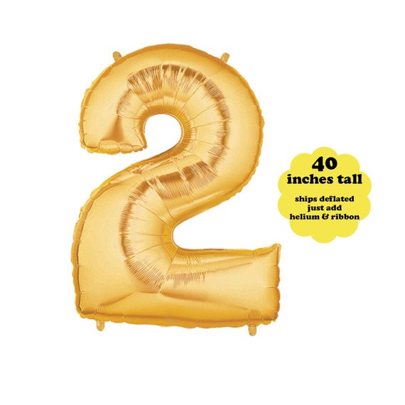 Gold 2 Balloon - HUGE 40" tall - 2nd Birthday Party Decorations I'm Two ...
