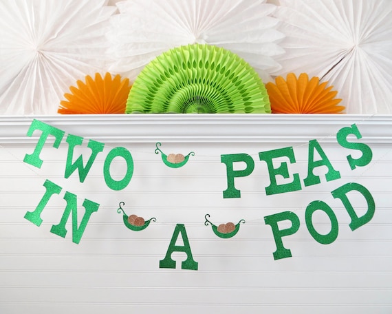 Two Peas In A Pod Twins Banner - Glitter 5 inch Letters - Pea Pod Baby ...