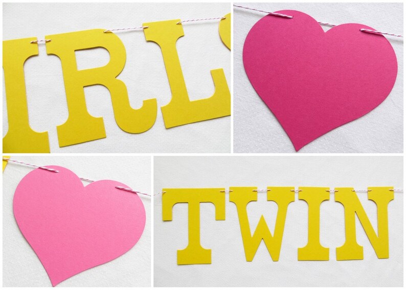 Twin Girls Banner 5 Inch Letters with hearts Twin Girl | Etsy