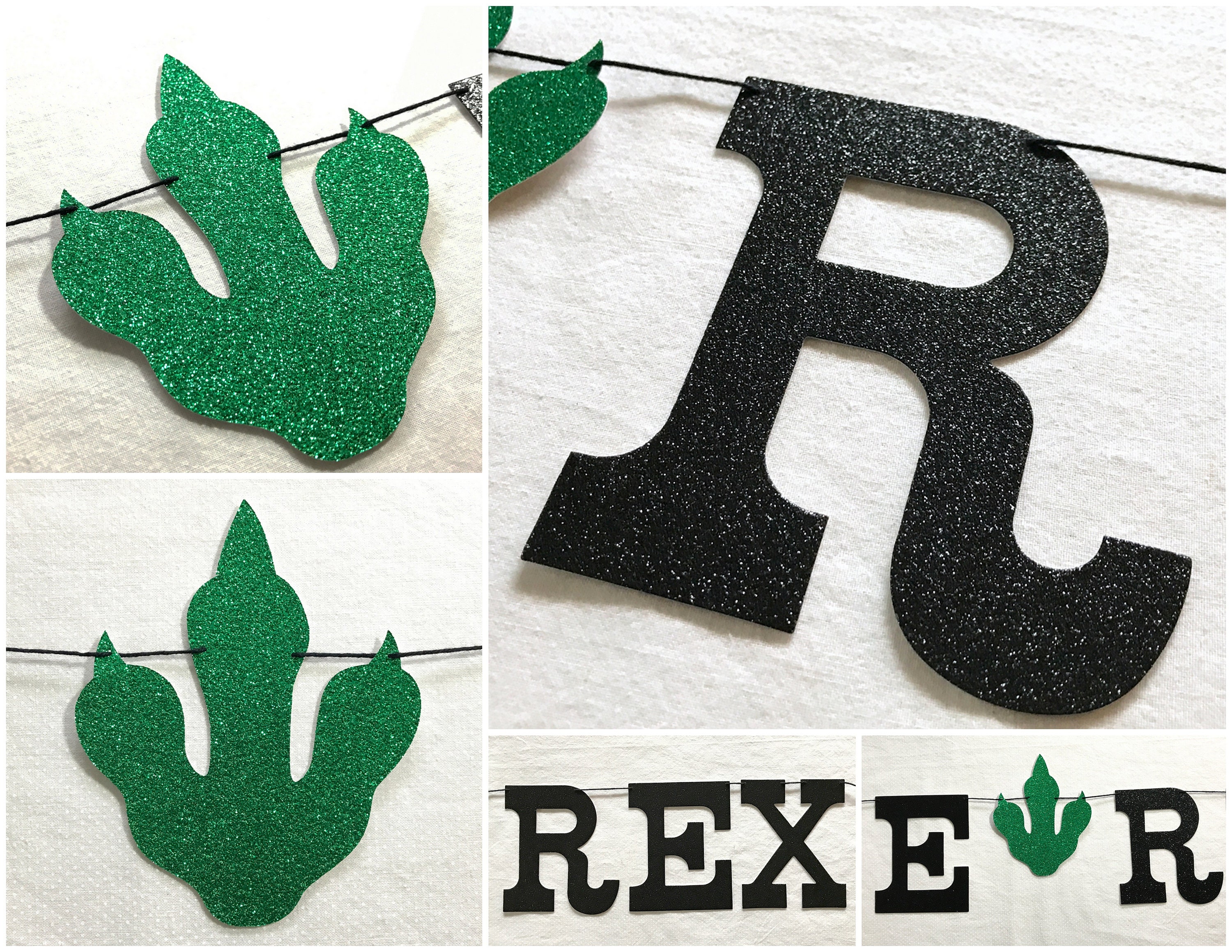 Three Rex Birthday Banner Glitter 5 Inch Letters Dinosaur | Etsy