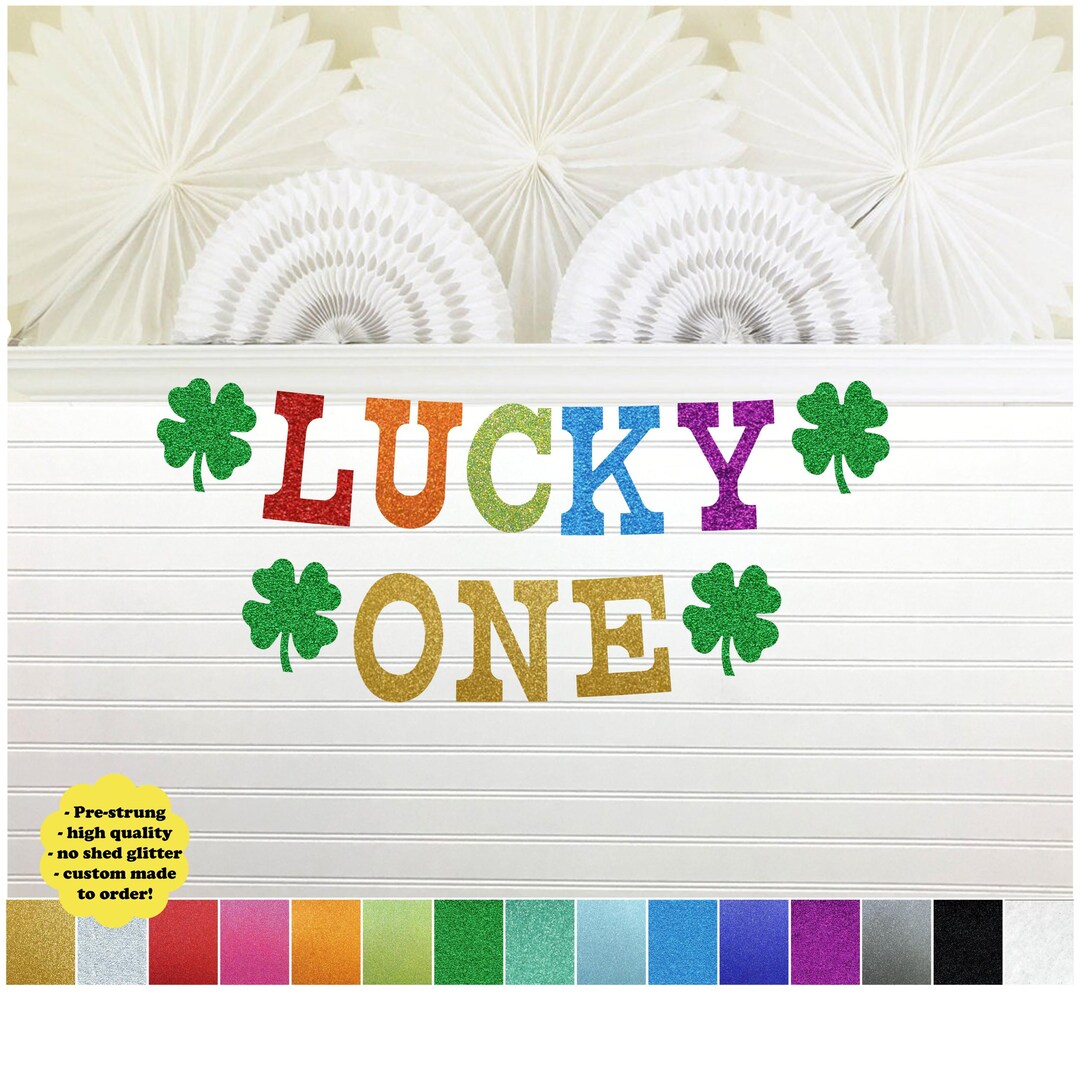 Lucky One Birthday Banner - Glitter 5 Inch Letters - Rainbow 1st First ...
