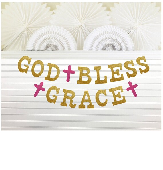 God Bless Banner Custom - Glitter 5 inch Letters - Christening Banner ...