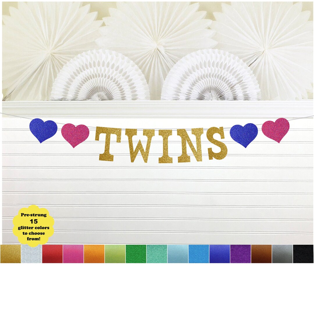 Twins Banner - Glitter 5 Inch Letters - It's Twins Baby Shower Sign the ...