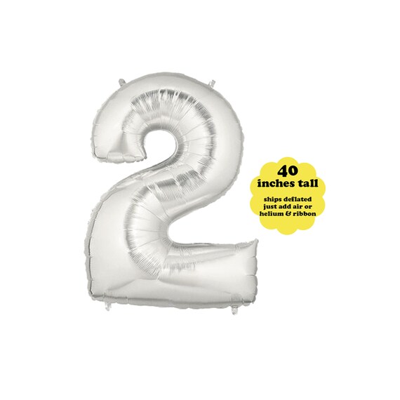 Silver 2 Balloon - HUGE 40" tall - 2nd Birthday Party Decorations I'm ...