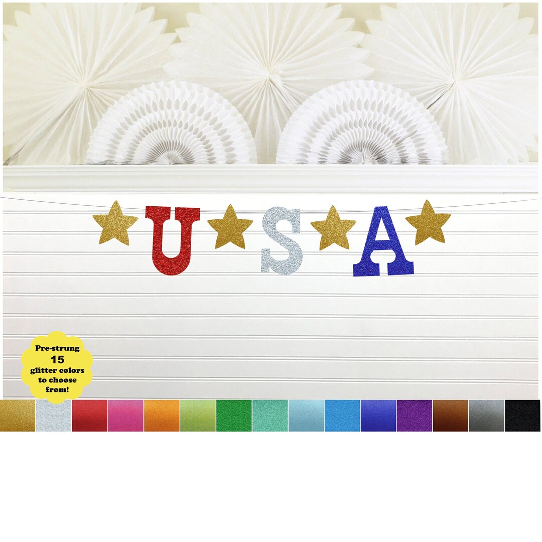 USA Banner Glitter - 5 Inch Letters - 4th of July Party Decorations ...