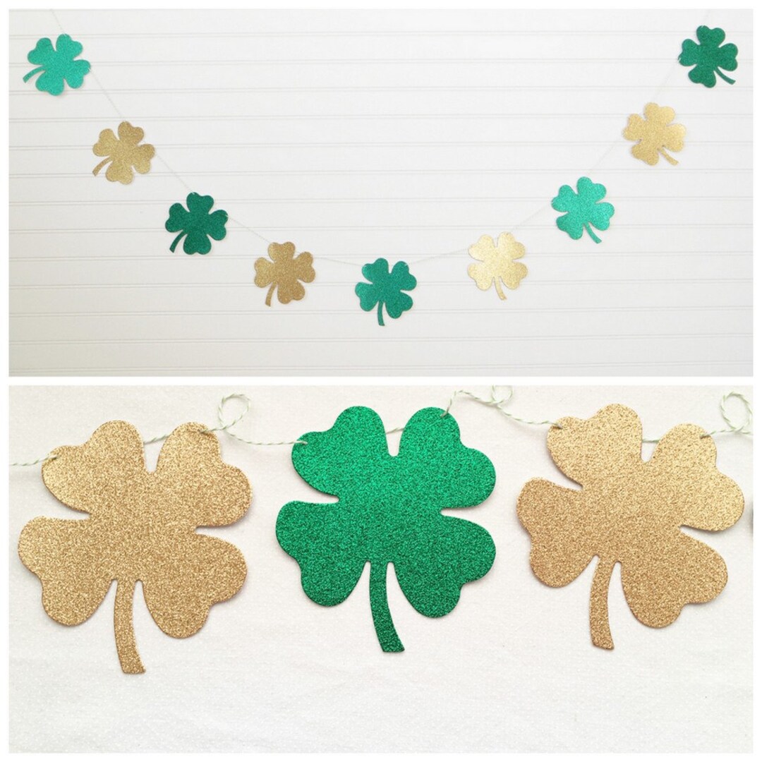 4 Leaf Clover Garland Glitter 4.75 Inch Tall St Patricks Day Shamrock ...