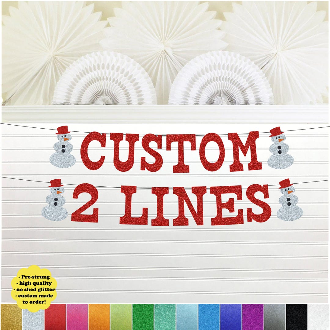 Snowman Banner - Glitter 5 Inch Letters - Custom Christmas Birthday ...