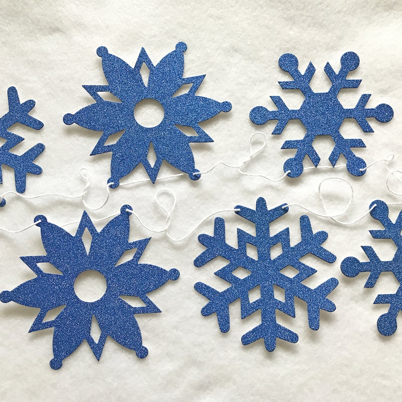 Blue Glitter Snowflake Garland 6 Ft Long Winter Party - Etsy