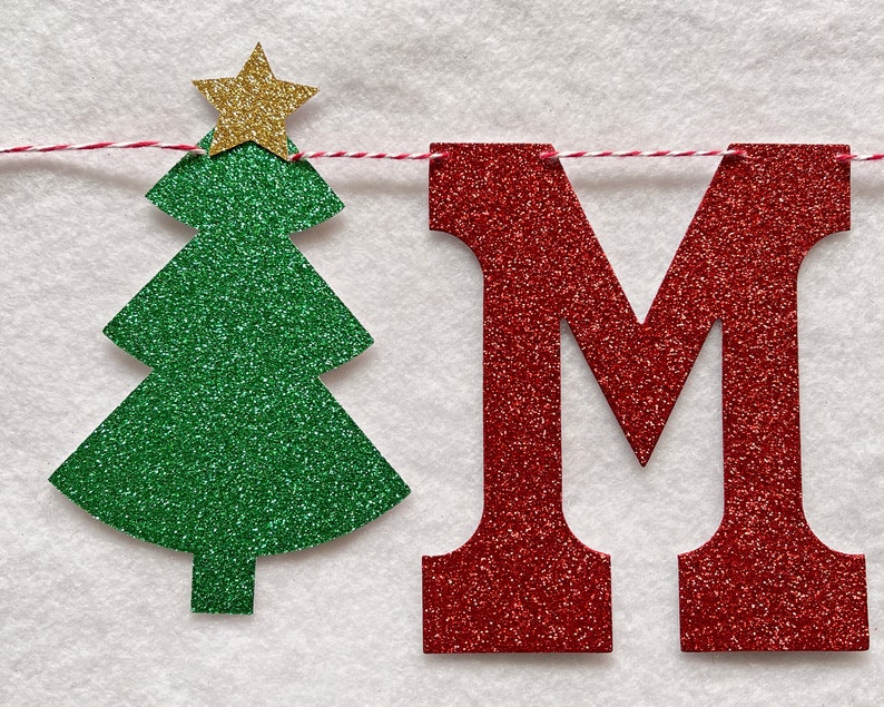 Glitter Christmas Banner - 5 Inch Tall - Holiday Decor Garland Xmas ...
