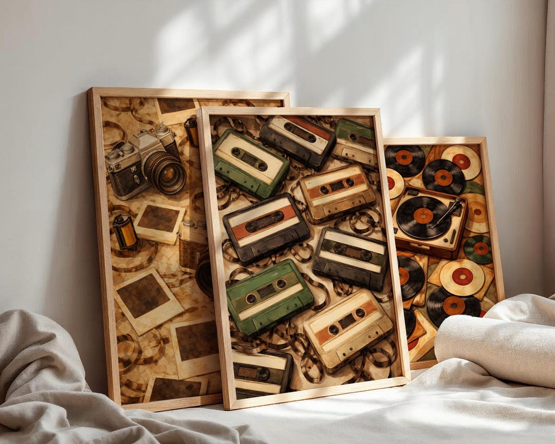 Retro 70s Collage Poster Bundle Set of 3, Vinyl Records Wall Art Decor ...