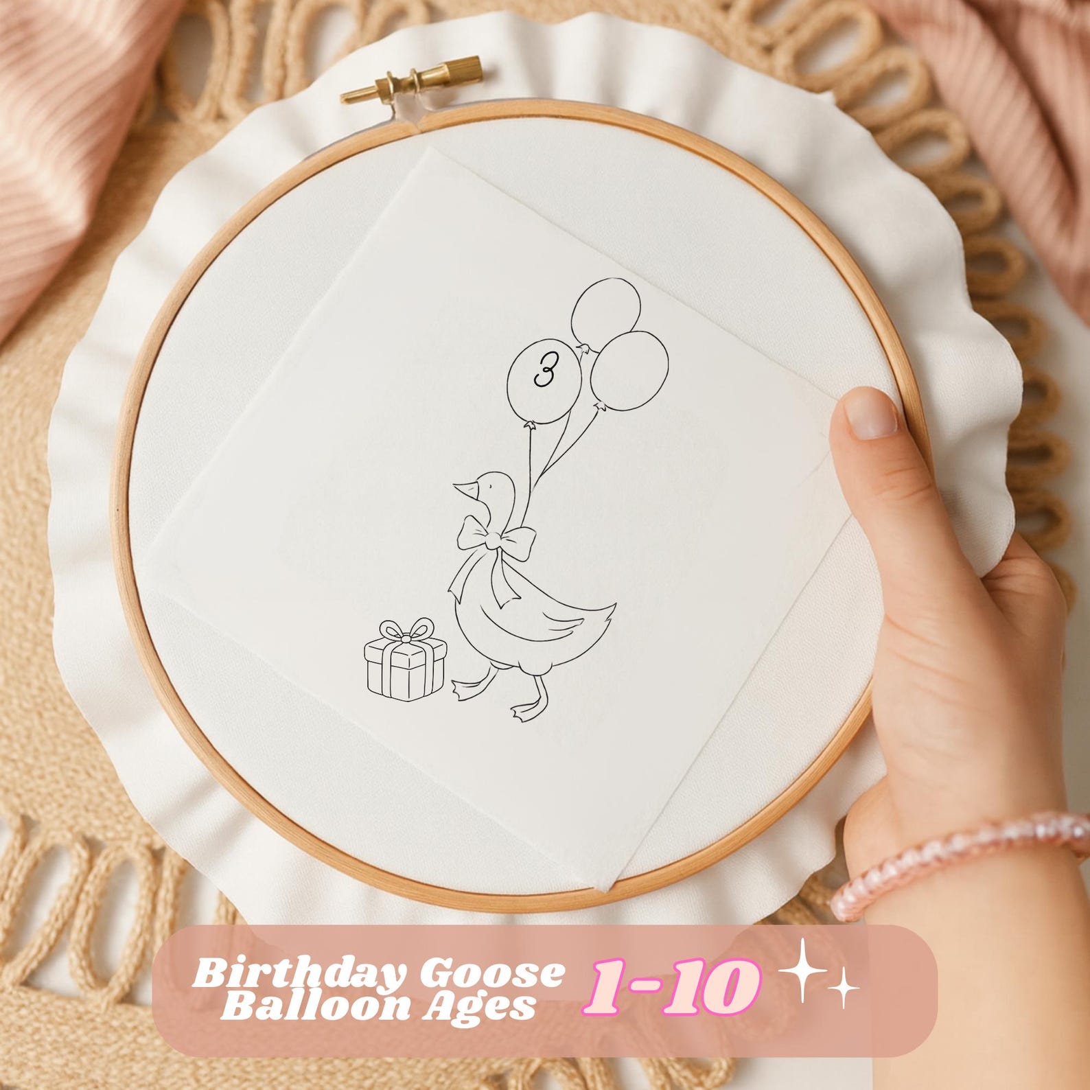 Birthday Goose Hand Embroidery Design, Set of 11 Baby Goose Balloon ...