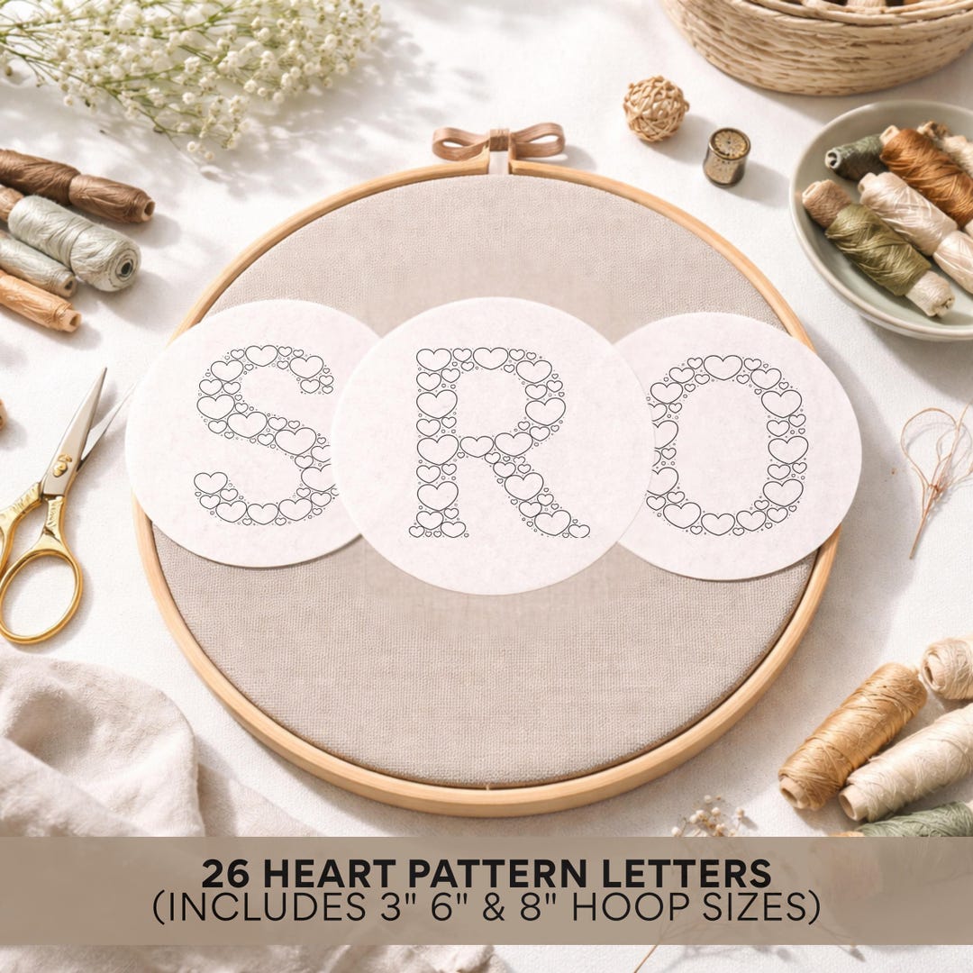 Alphabet Heart Letters Stick and Stitch Embroidery Pattern Bundle ...