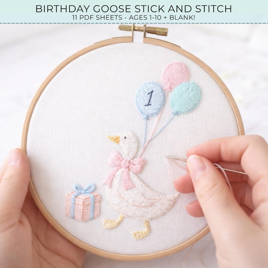 Birthday Goose Hand Embroidery Design, Set of 11 Baby Goose Balloon ...