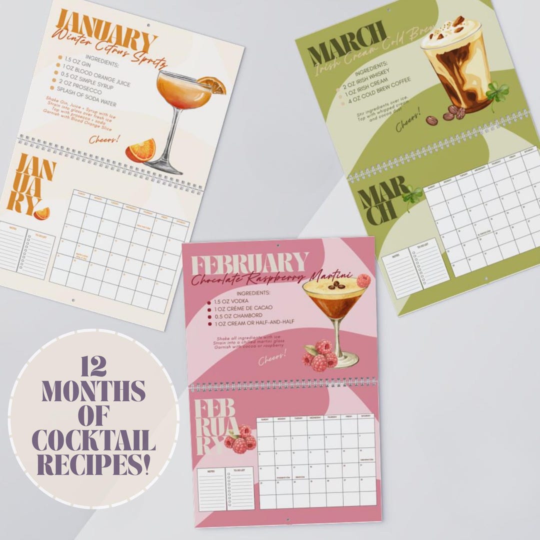 2026 Cocktail of the Month Recipe Wall Calendar, Drink Recipes Monthly ...