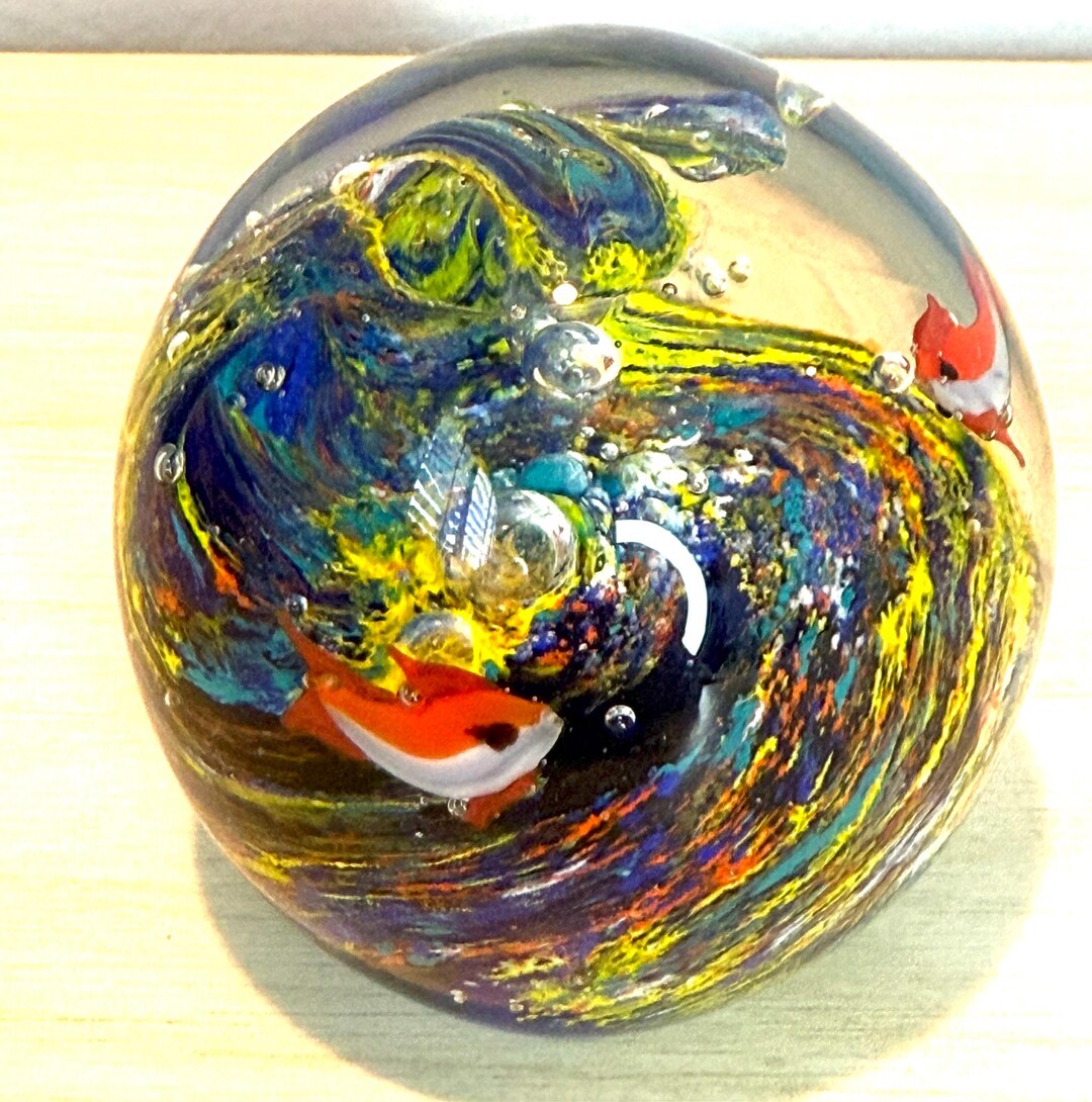 Vintage Art Glass Paperweight/ Murano Style/ Fish Ocean Wave Decor ...