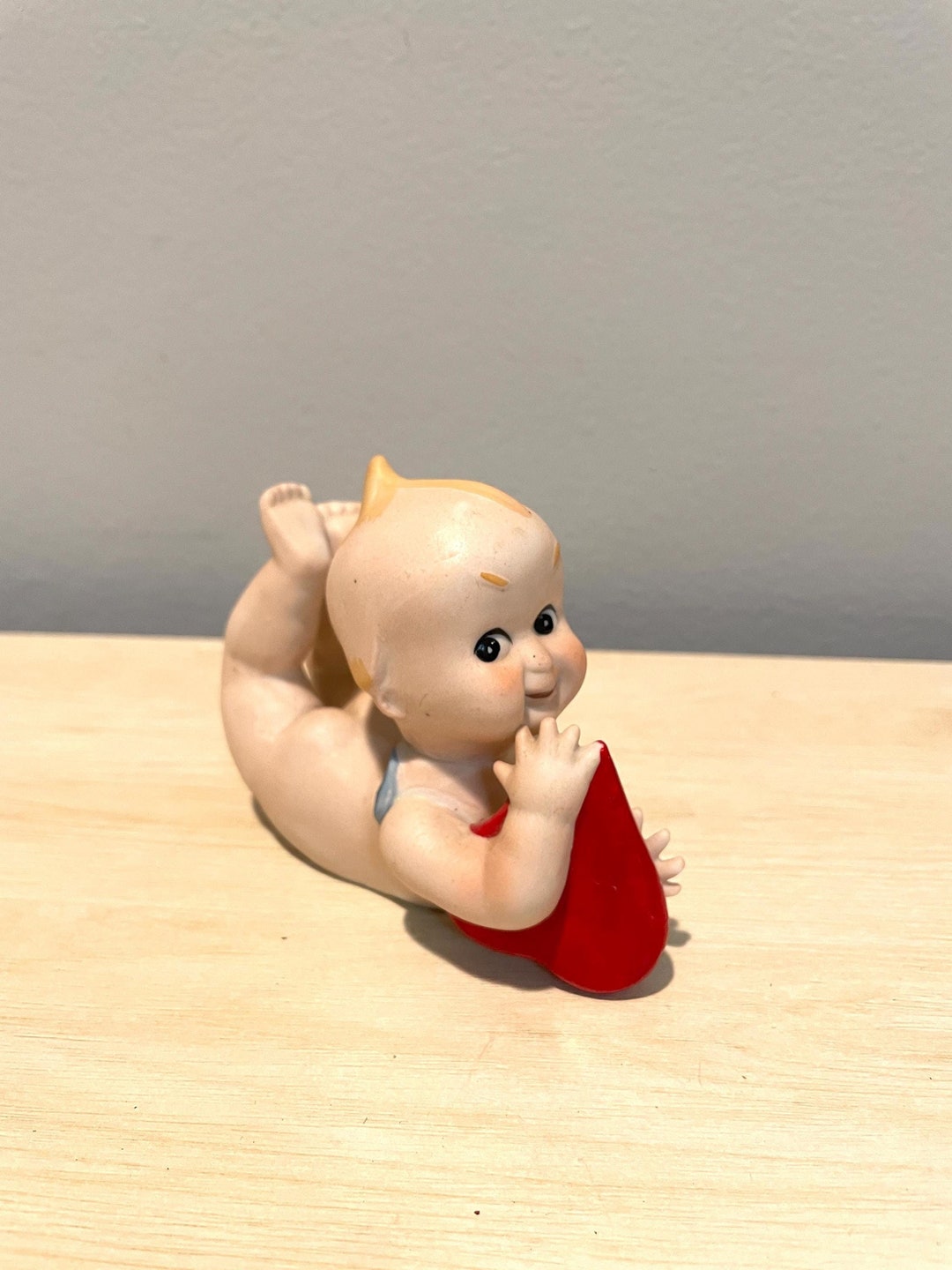 Vintage Kewpie Baby Figurine Blue Wings Bisque Valentine Kewpie Holding ...