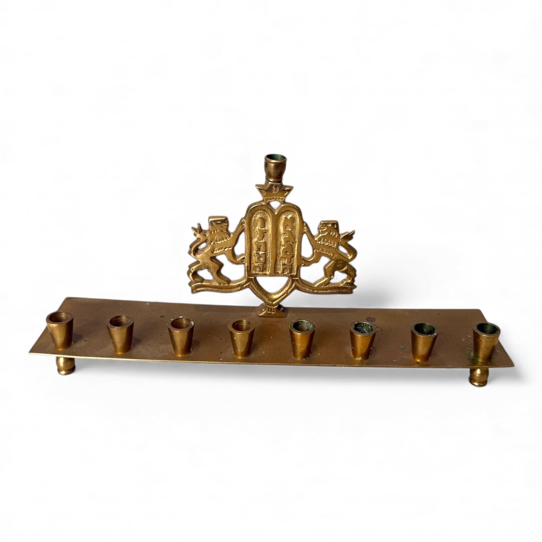 Vintage Brass Menorah | Hanukkah Menorah | Tablets of the Law | Ten ...
