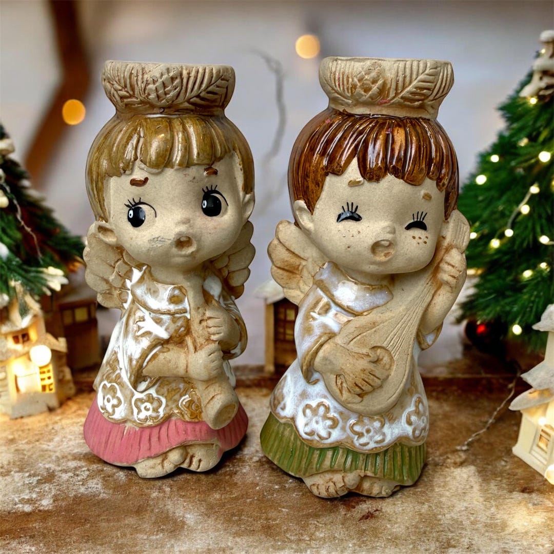 Vintage Angel Candlestick Holders | Josef Originals Christmas Angel ...