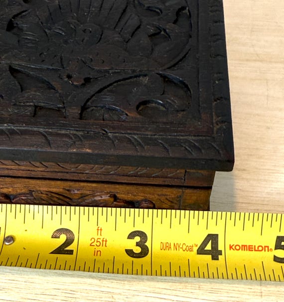 Vintage Carved Wood Box with Bird Design / Hinged Lid… - Gem